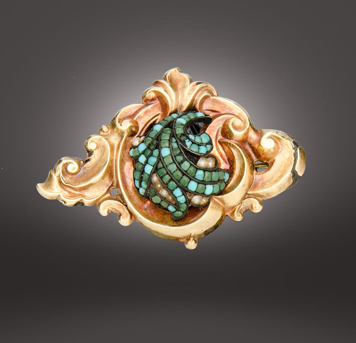 Victorian 14k and Turquoise & Pearl Rococo Brooch Circa 1850 - Etsy
