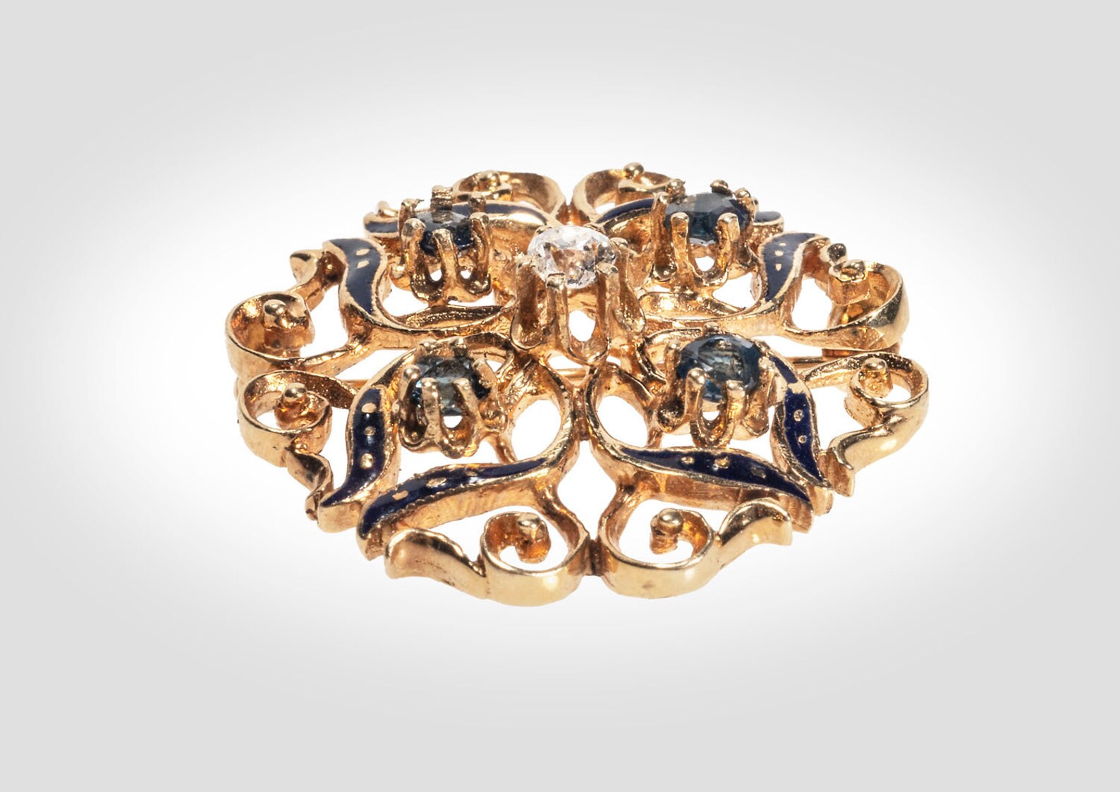 Victorian Fancy Pin 14k With Diamond and 4 Sapphires Black | Etsy