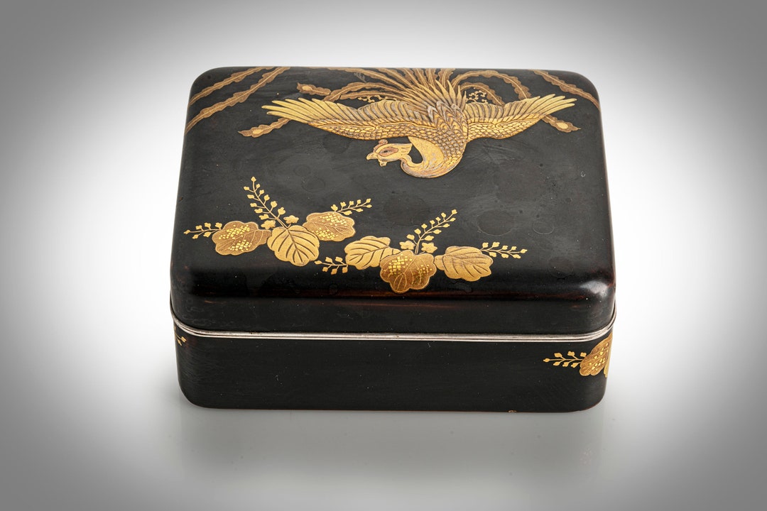 Japan Lacquer Box W/silver Rim Phoenix Bird Decoration - Etsy