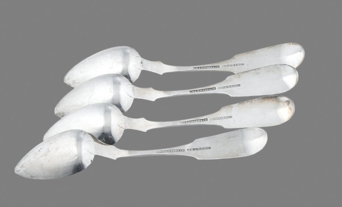 4 Coin Silver Teaspoons Made by L Mannerback, Reading PA THL - Etsy
