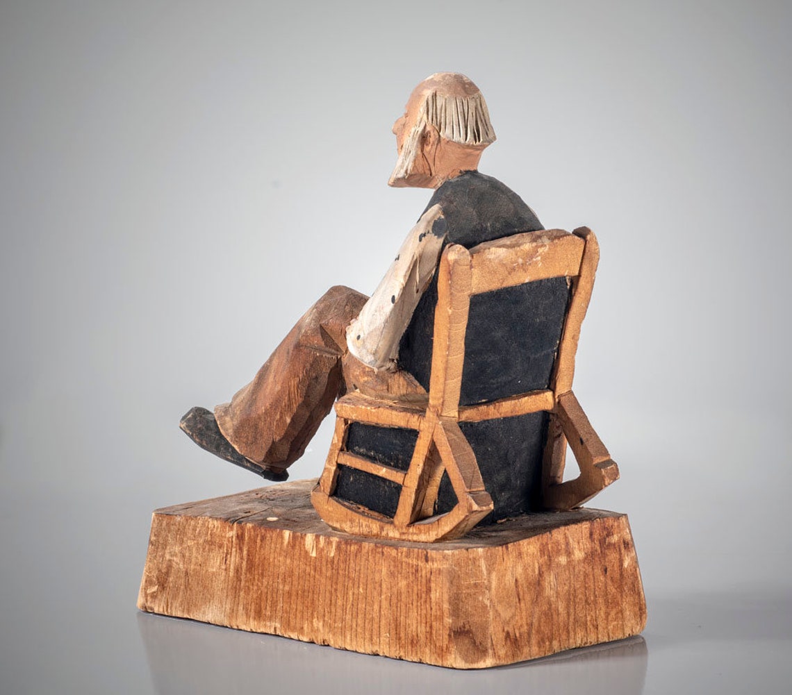 Canadian Carved & Painted Wood Sculpture Man in Rocker Trygg - Etsy