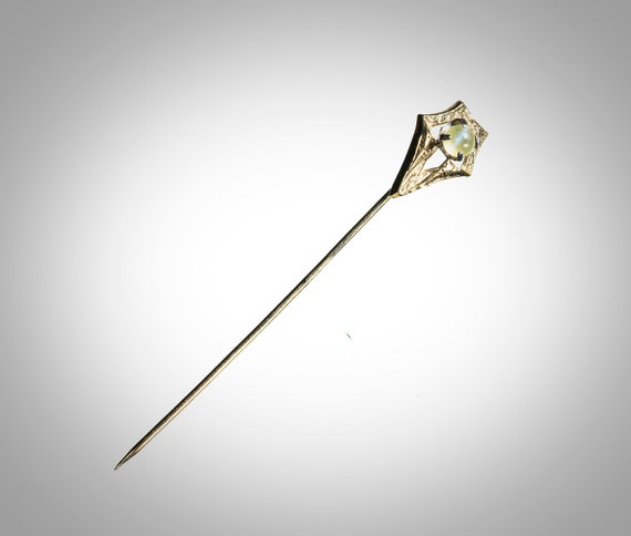 Art Deco 14k cat eye chrysoberyl sphere stick pin - Gem
