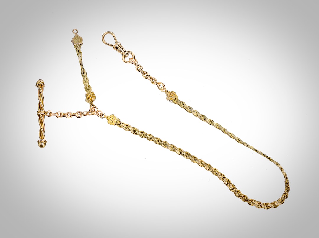 Victorian 14k Braided Foxtail Chain Albert W/etruscan Decoration - Etsy