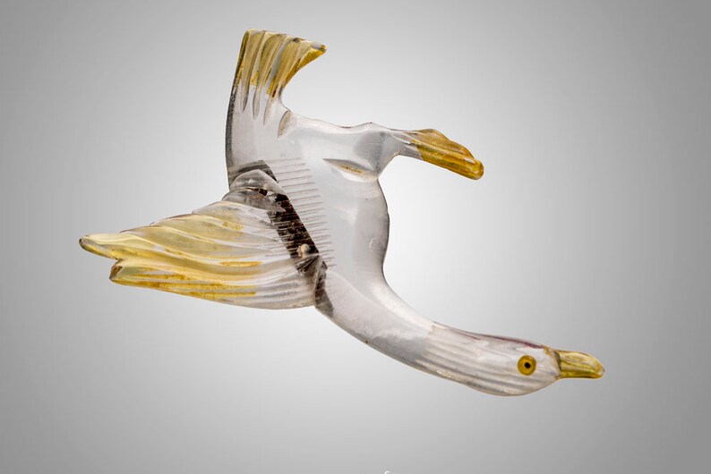 Front & Back Carved Lucite Goose Brooch W/yellow Highlights | Etsy