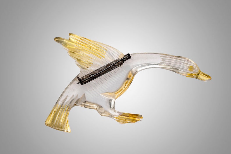 Front & Back Carved Lucite Goose Brooch W/yellow Highlights | Etsy