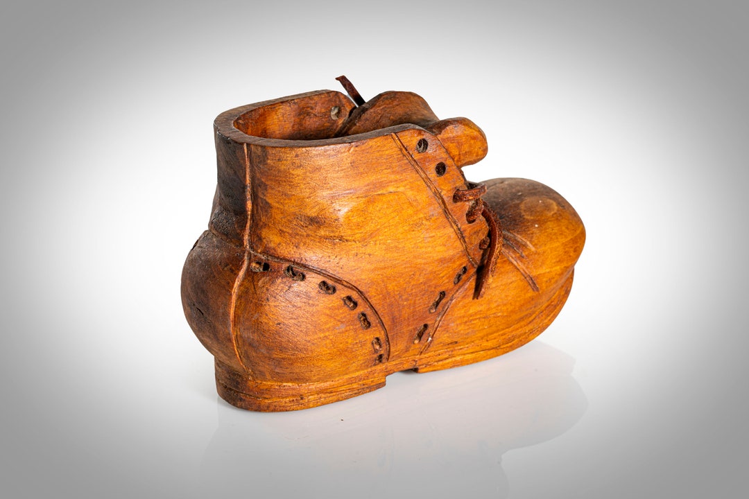 American Folk Art Carved Wood Boot With Leather Laces Signed - Etsy