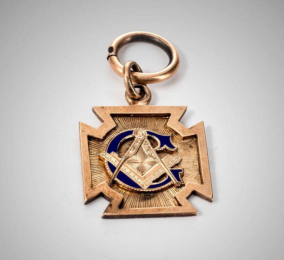 14k Masonic G square & compass fob/pendant 1911 - Gem