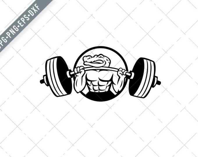Alligator Lifting Heavy Barbell Weight Circle Mascot Black and - Etsy