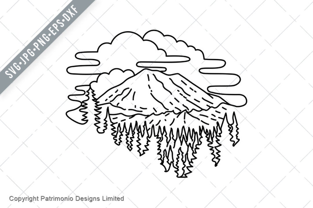 Mount Rainier National Park Washington State Monoline Line Art Drawing ...