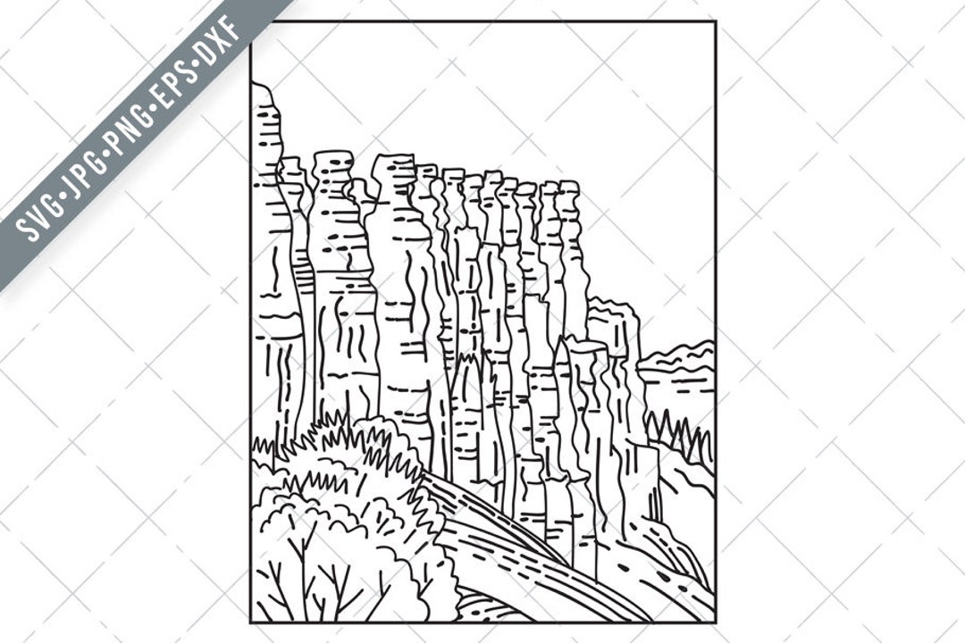 Hoodoos in Bryce Canyon National Park Mono Line Art Black and White Svg ...