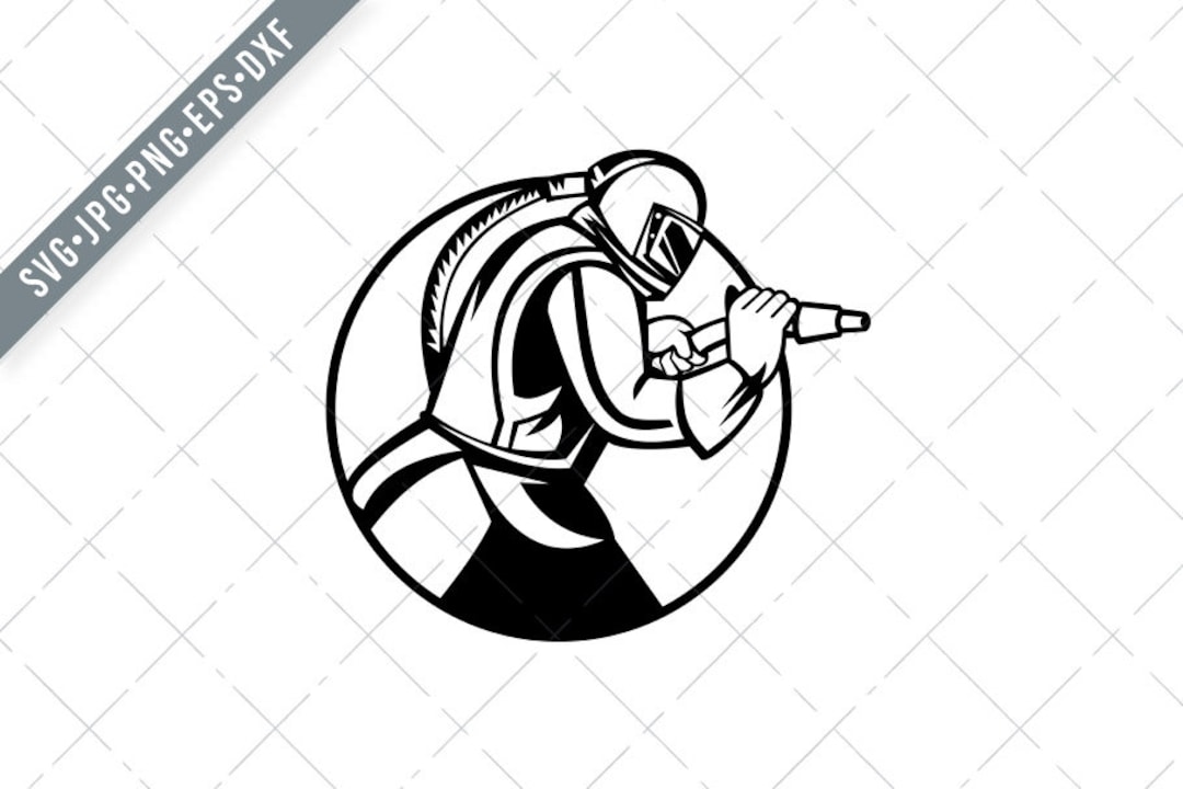 Sandblaster Abrasive Blasting Side View Circle Mascot Black and White ...