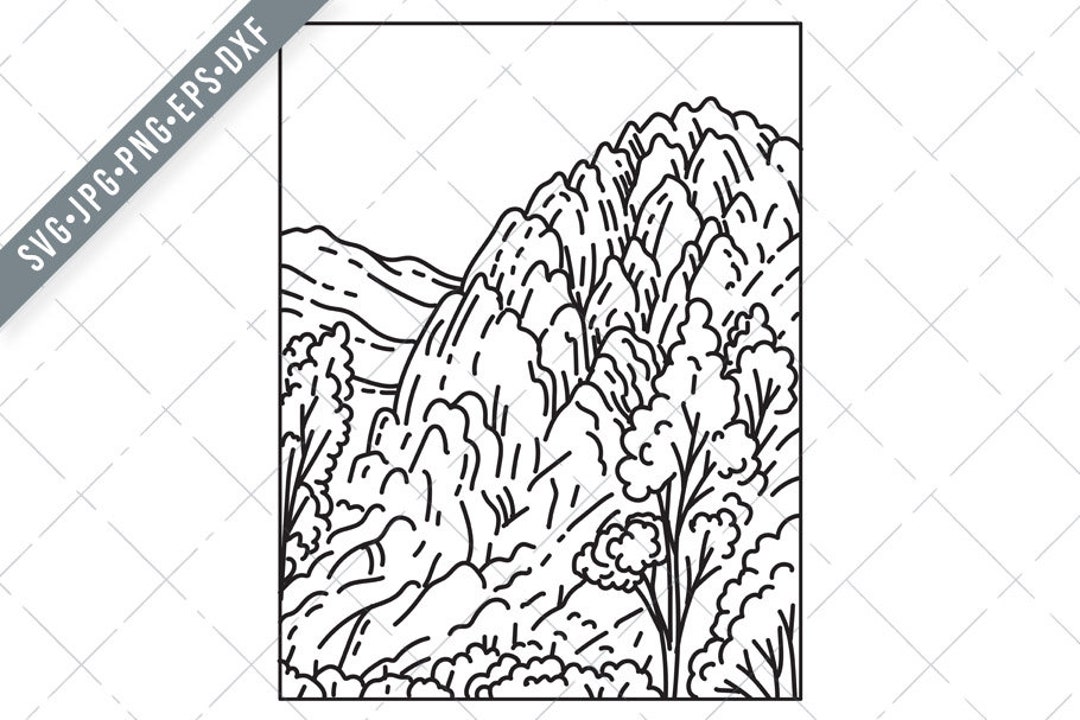Pinnacles National Park in Central California Mono Line Art Black ...