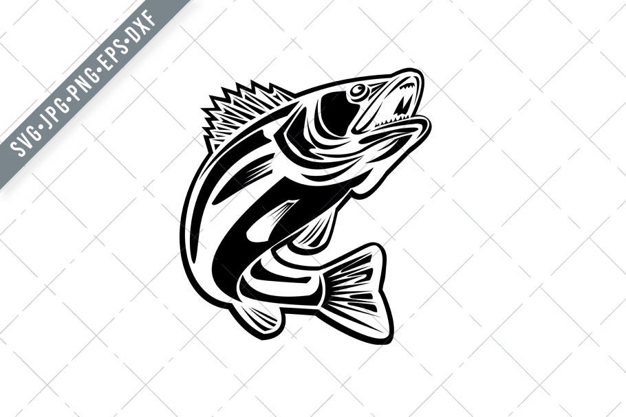 Barramundi Fish Jumping up Retro Black and White Svg-asian Sea Bass Svg ...