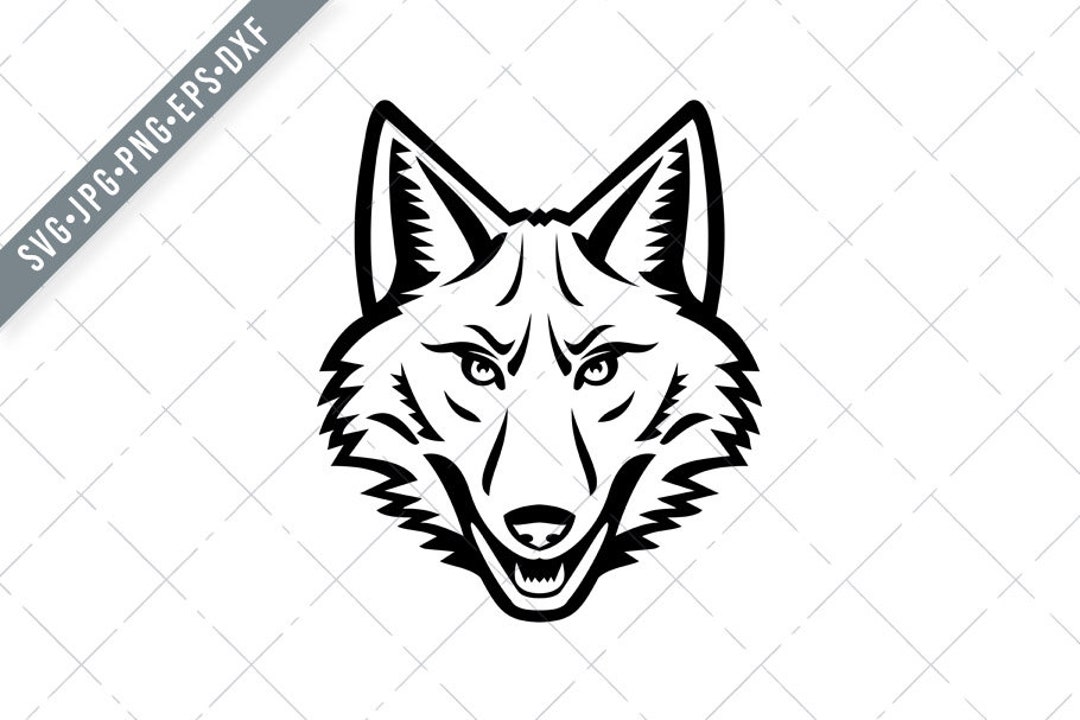 Head of a Coyote Front View Mascot Black and White Svg-svg-cut File ...