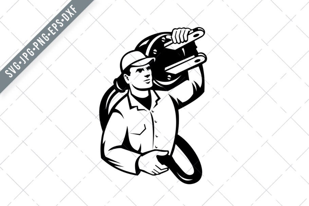Electrician Carrying an Electric Plug Front Retro Black and White Svg ...