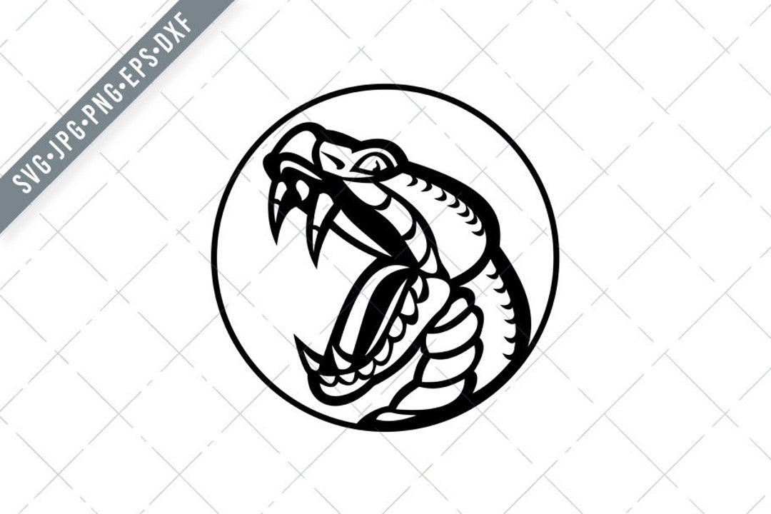 Aggressive Copperhead Snake Baring Fangs Mascot Black and White Svg ...