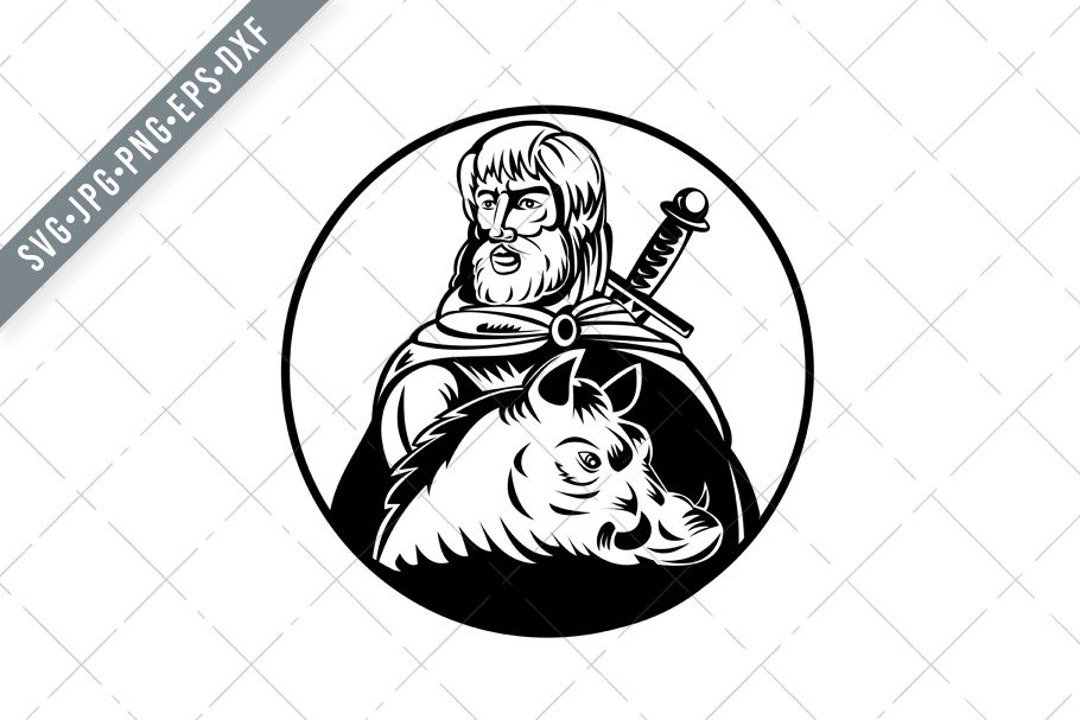Freyr or Frey God in Norse Mythology With Sword and Wild Boar Retro ...
