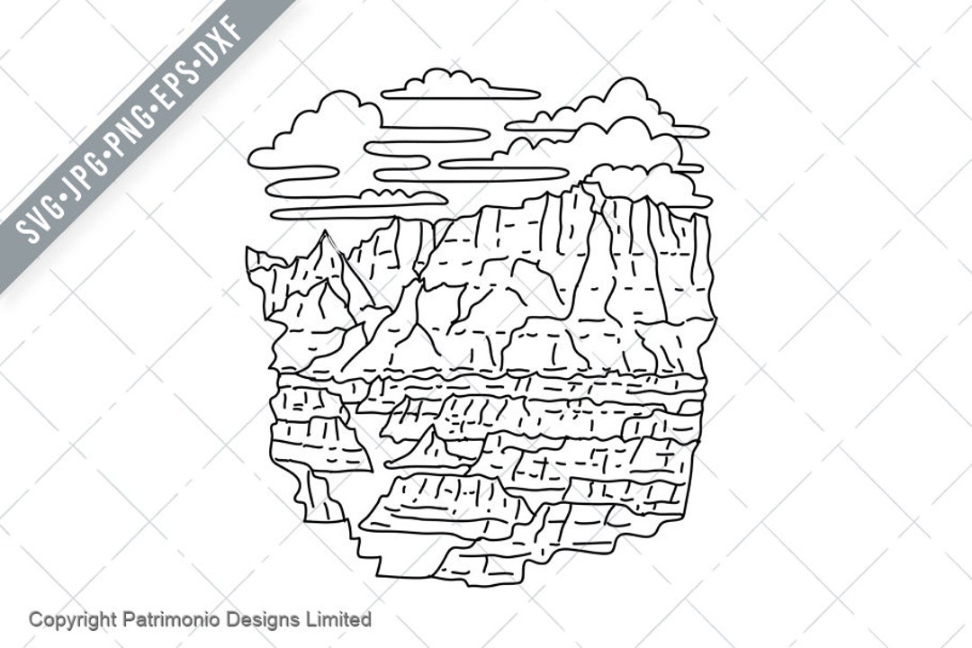 Door Trail in Badlands National Park South Dakota Monoline Line Art ...