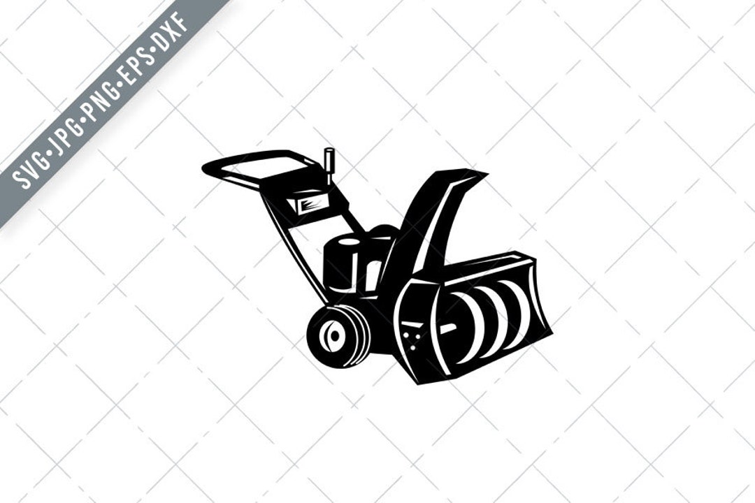 Snow Blower or Snow Thrower Cartoon Retro Woodcut Black and White Svg ...