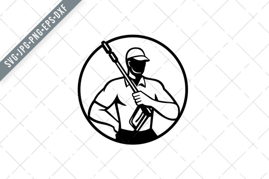 Power Washer With Pressure Washing Wand Retro Circle Black White Svg ...