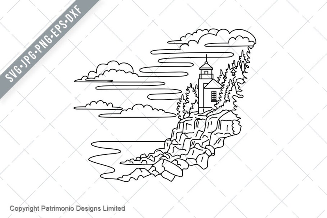 Bass Harbor Head Light Acadia National Park Maine Monoline Line Art ...