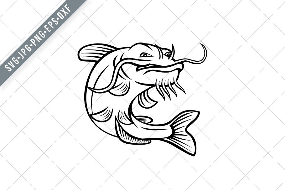 Channel Catfish Ictalurus Punctatus or Channel Cat Jumping up Cartoon ...
