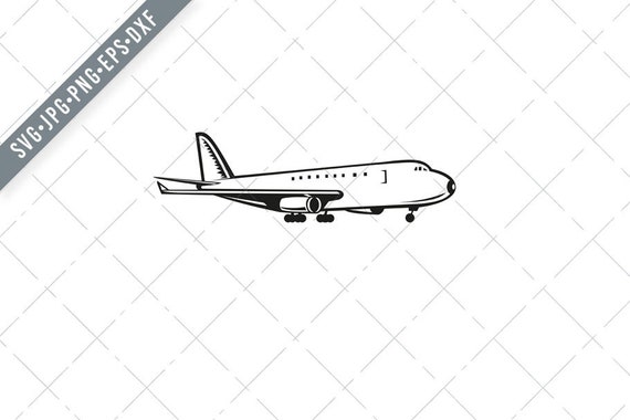 Commercial Jumbo Jet Plane Airliner Landing Side Retro Black | Etsy