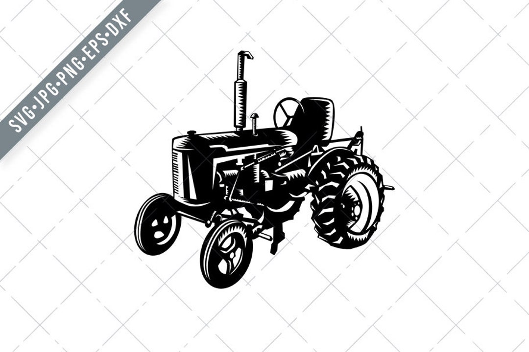 Vintage Farm Tractor Retro Woodcut Black and White Svg-tractor Svg-farm ...