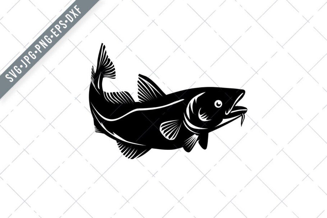 Atlantic Cod or Codling Fish Swimming up Woodcut Black and White Svg ...