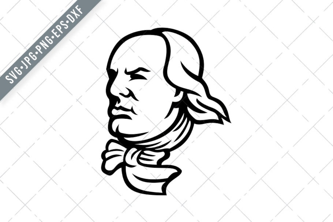 Head of Benjamin Franklin Mascot Black and White Svg-ben Franklin Svg ...