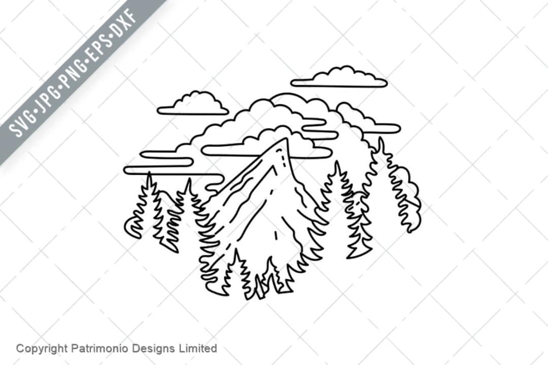 Grand Teton National Park in Wyoming Monoline Line Art Drawing Vector ...