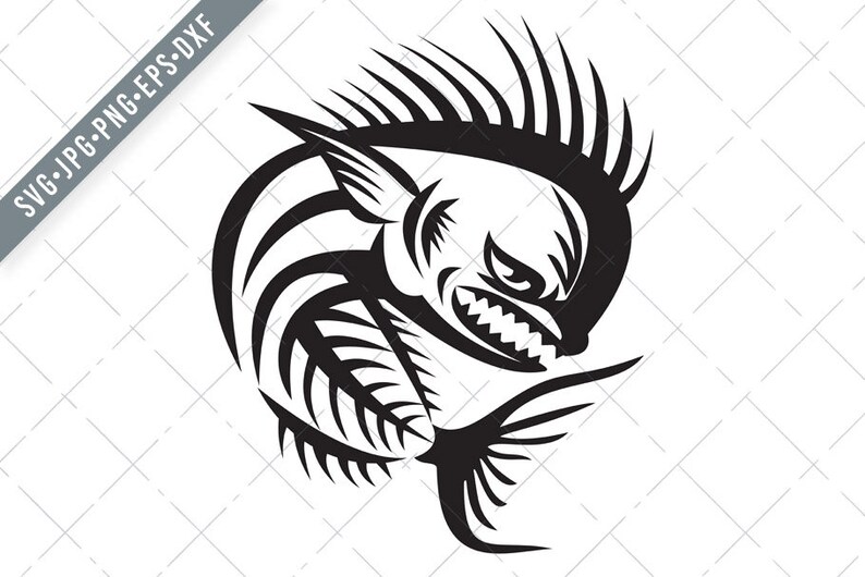 Mahi-mahi Dorado Dolphinfish Angry Skeleton Retro Black and White Svg ...