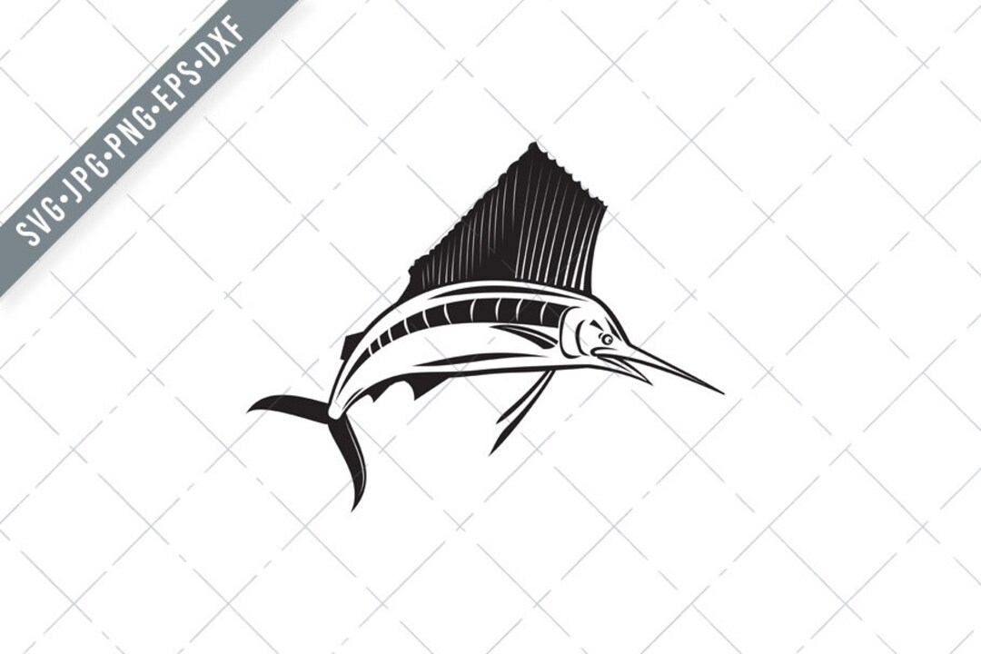Angry Atlantic Sailfish Jumping up Side View Retro Black and White - Etsy