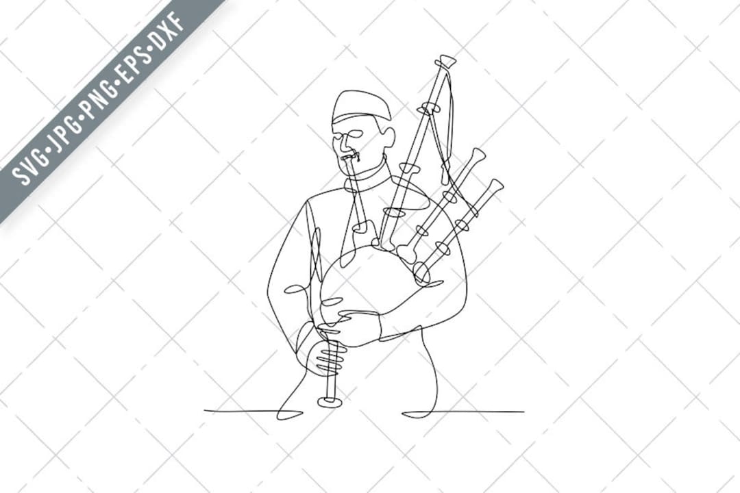 Scottish Bagpiper Playing Bagpipe Continuous Line Drawing Black and ...