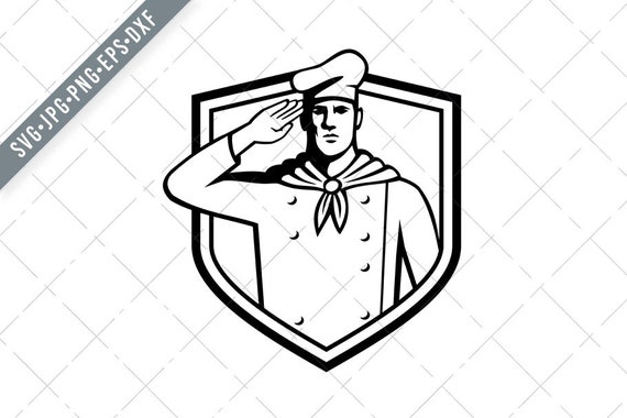 Military Chef Cook Saluting Front View Set Inside Crest Retro | Etsy