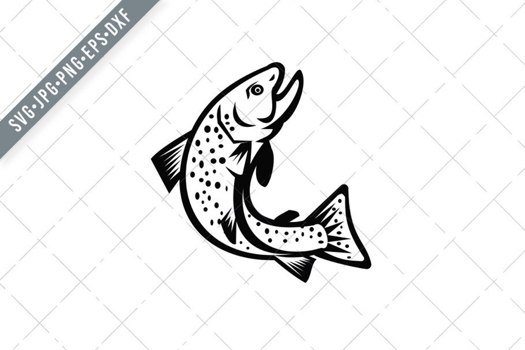 Brook Char Trout Jumping up Retro Black and White Svg-brook Char Svg ...