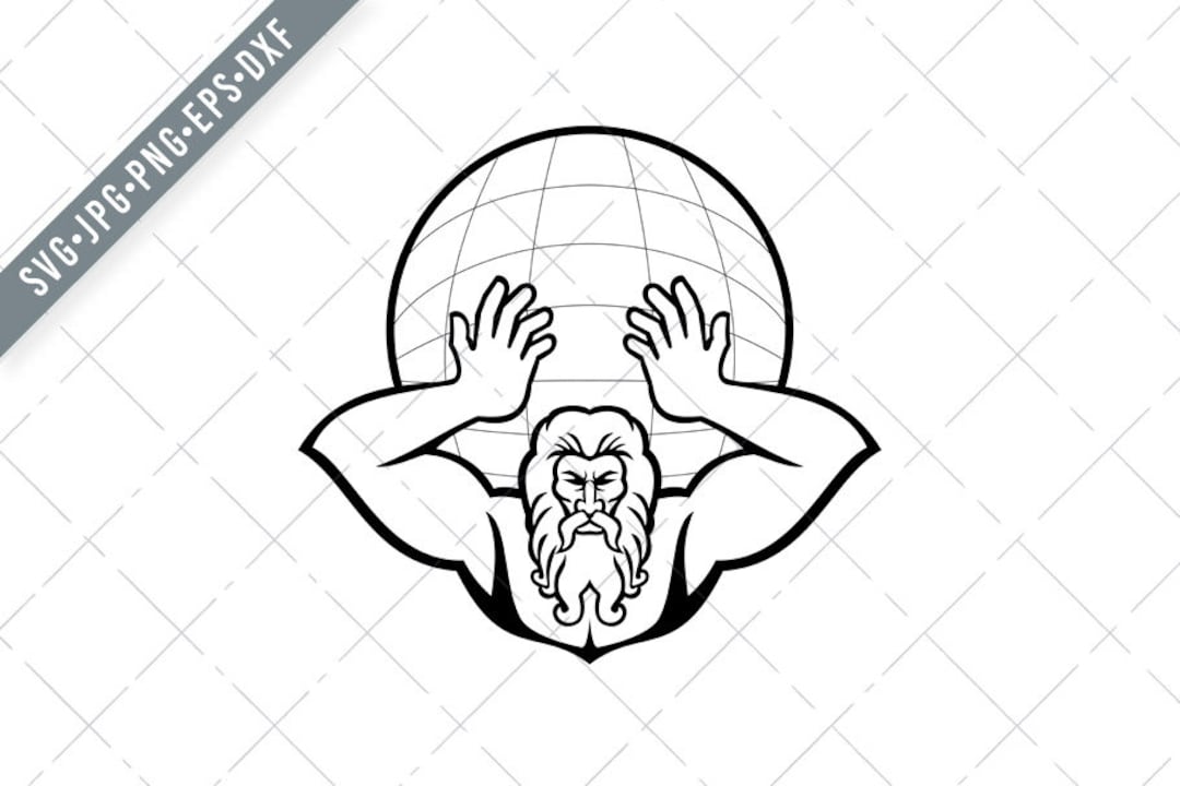 Atlas Holding up World Front View Mascot Black and White Svg-titan Svg ...
