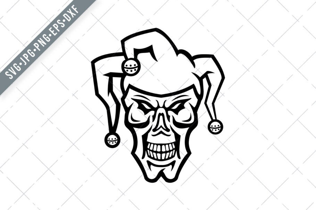 Head of a Court Jester or Joker Skull Skull Front View Mascot Black and ...