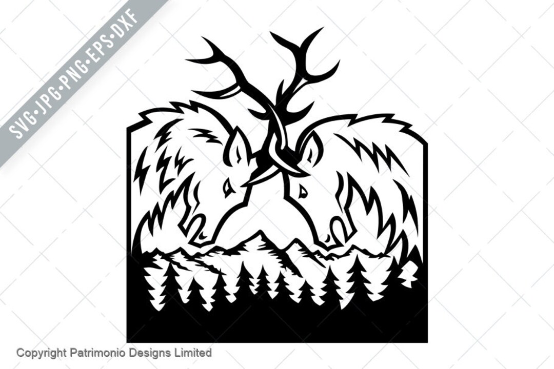 Head of Bull Elk Fighting Rocky Mountain National Park Retro Svg-bull ...