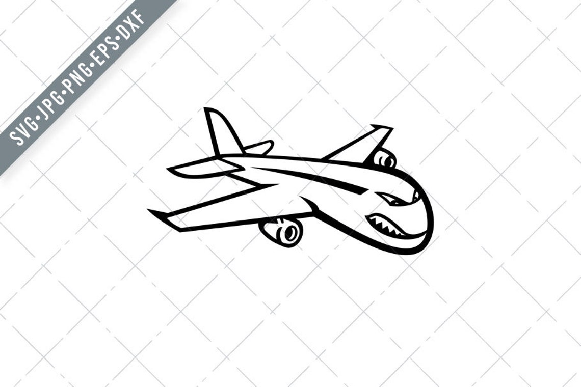 Angry Jumbo Jet Plane Flying Mascot Black and White | Etsy