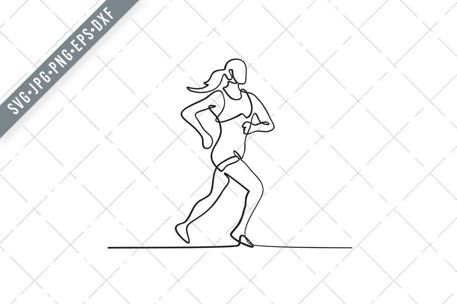 Female Marathon Runner Running Side View Continuous Line - Etsy