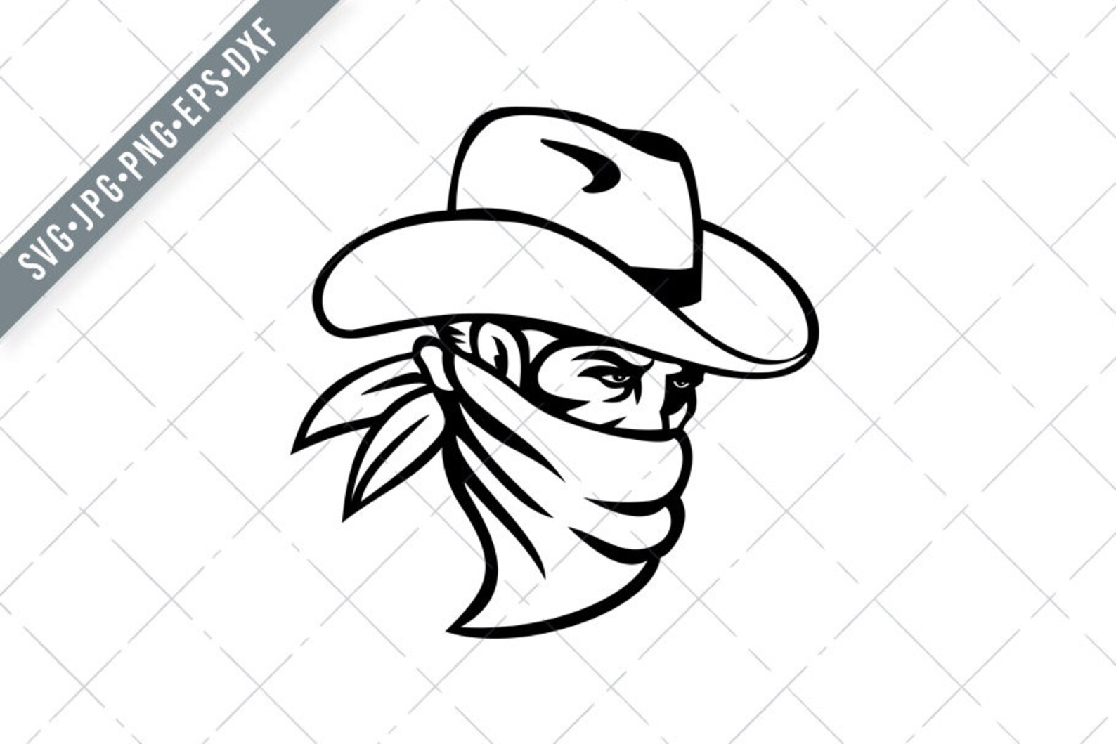 Cowboy Bandit or Outlaw Wearing Face Mask Side View Mascot Black and ...