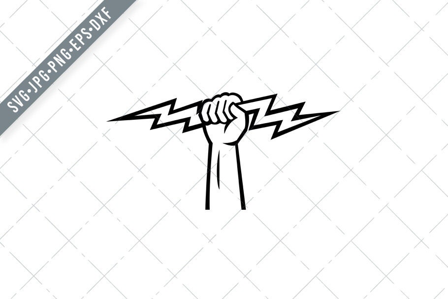Electrician Power Lineman Hand Holding Lightning Bolt Retro Black and ...