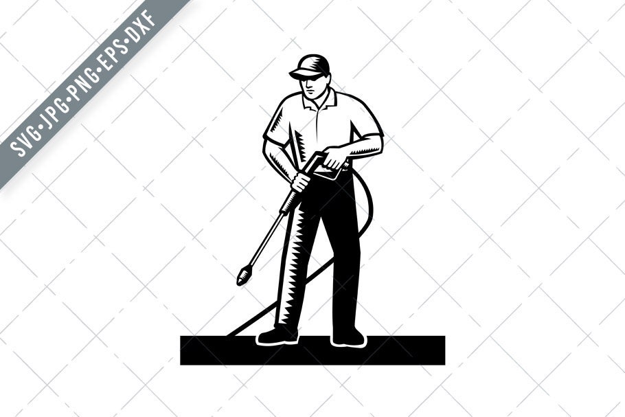 Power Washer Pressure Washing Woodcut Retro Black and White | Etsy