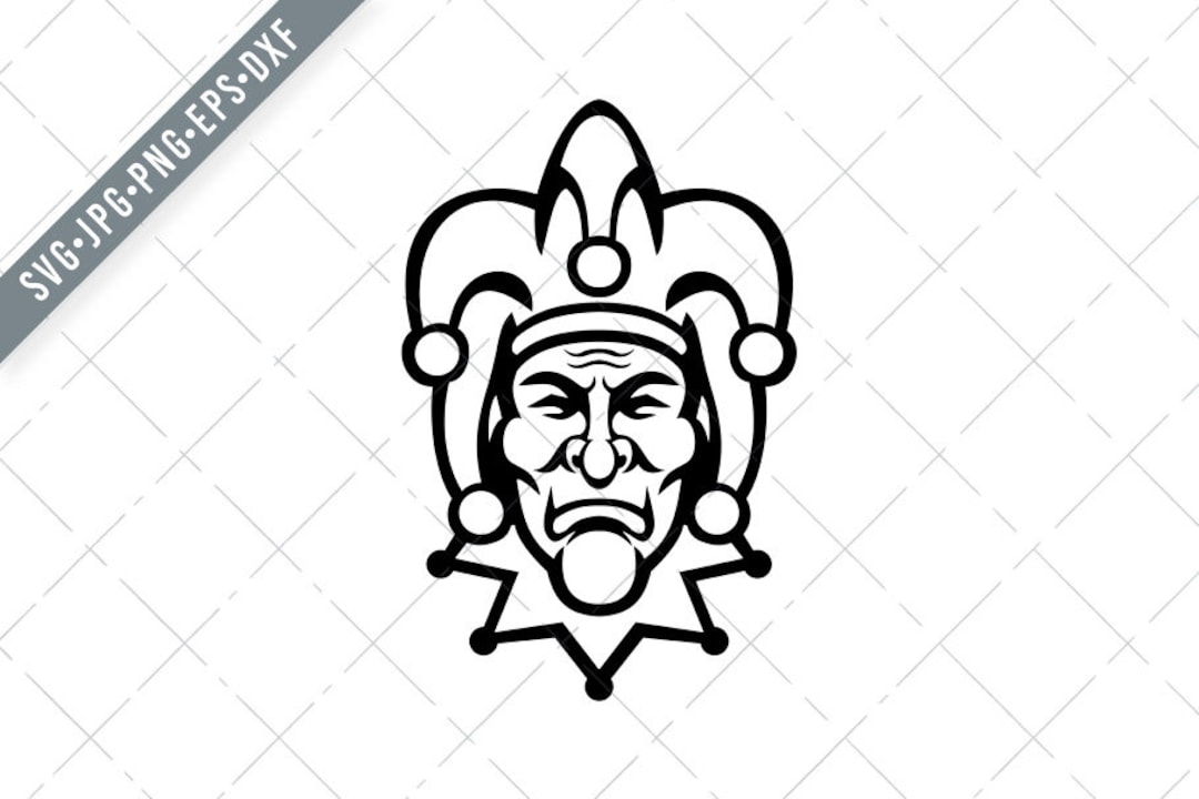 Medieval Court Jester Head Front View Mascot Black and White Svg-fool ...