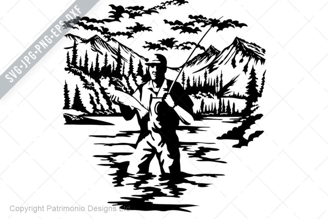 Fly Fishing in Lake Clark National Park Alaska Scherenschnitt Paper Cut ...