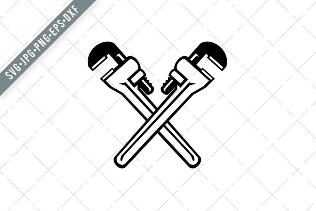 Crossed Adjustable Pipe Wrench or Monkey Wrench Retro Black and White ...