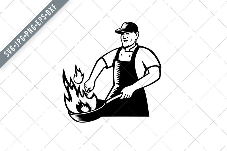 Chef Cooking Flaming Pan , Chef SVG, Chef Cut File, Chef Dxf, Jpg, Png ...