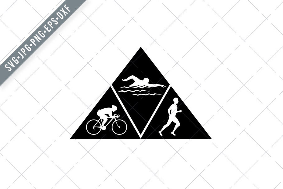 Triathlon Sport Running Swimming and Cycling Triangle Black and White ...