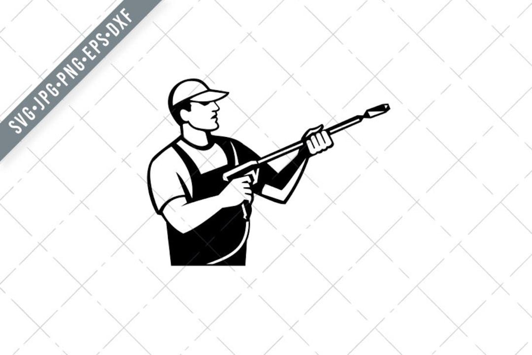 Power Washer With Water Blaster Pressure Washing Stencil Retro Black ...